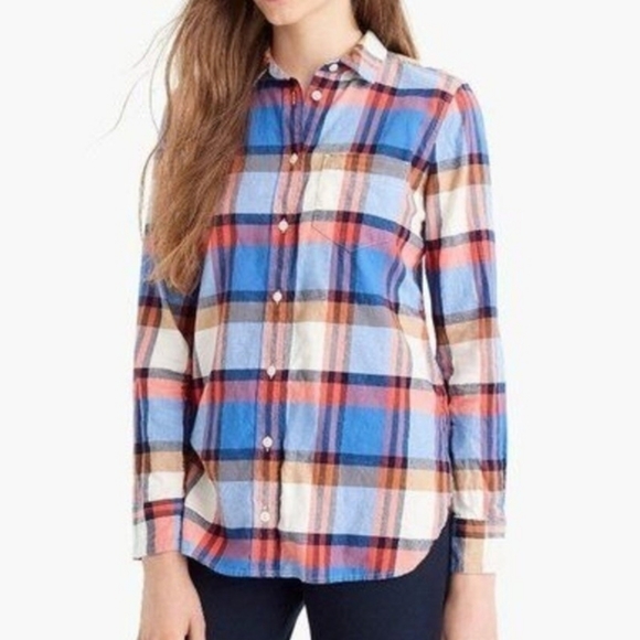 J. Crew Factory | Tops | J Crew Factory Perfect Fit Pacey Plaid Red Blue Buttondown | Poshmark